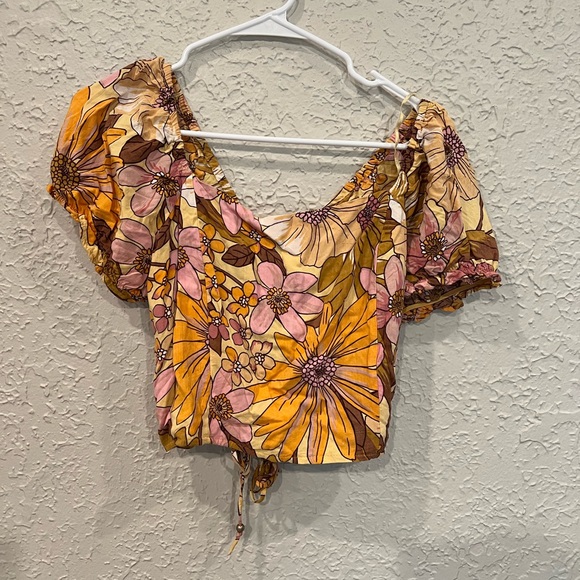 Angie | Tops | Angie Vibrant Floral Crop Top With Puff Sleeves | Poshmark